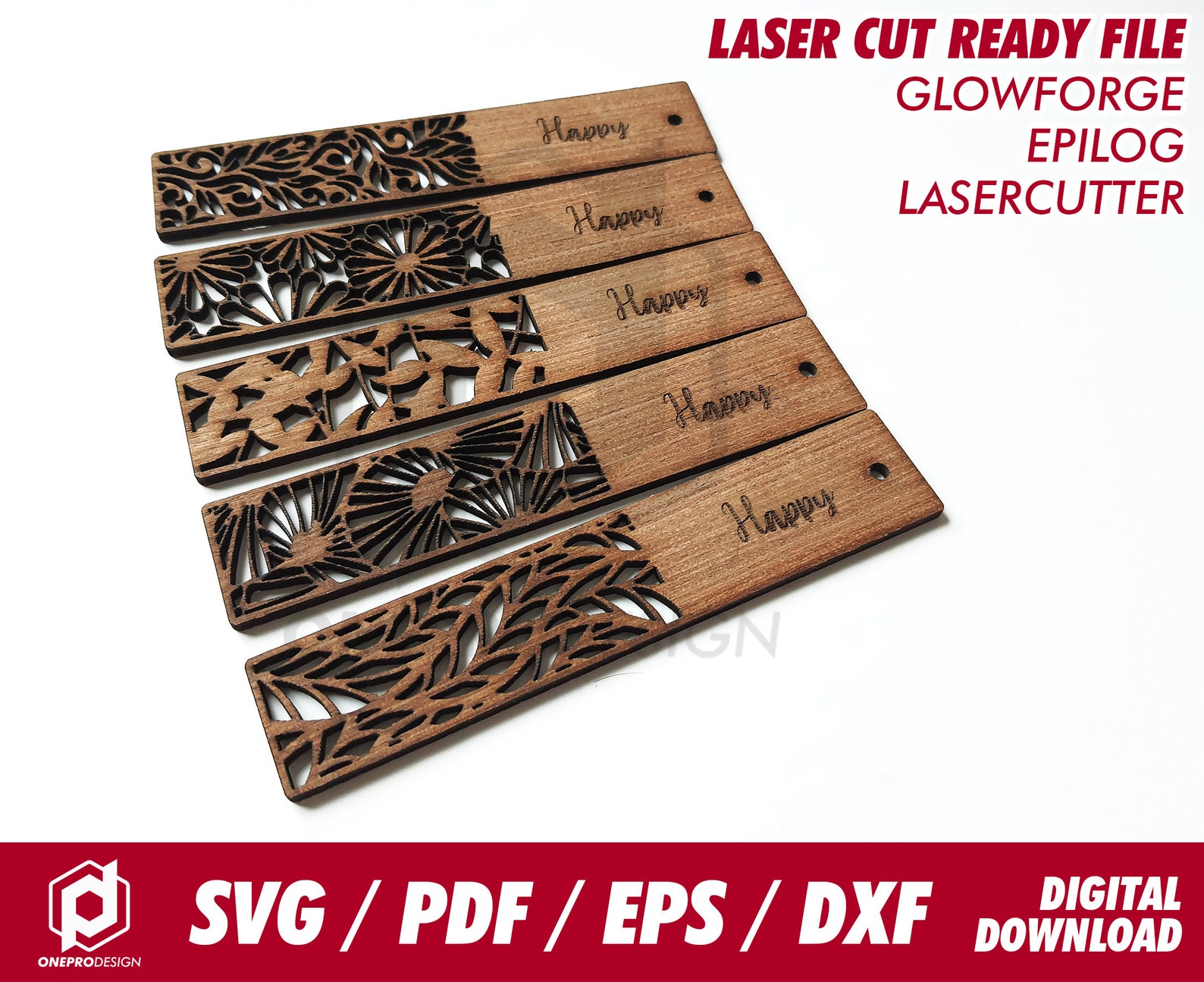 Bookmarks 5 Pattern - Svg / Pdf / Eps / Dxf Laser Cut File / Glowforge ...
