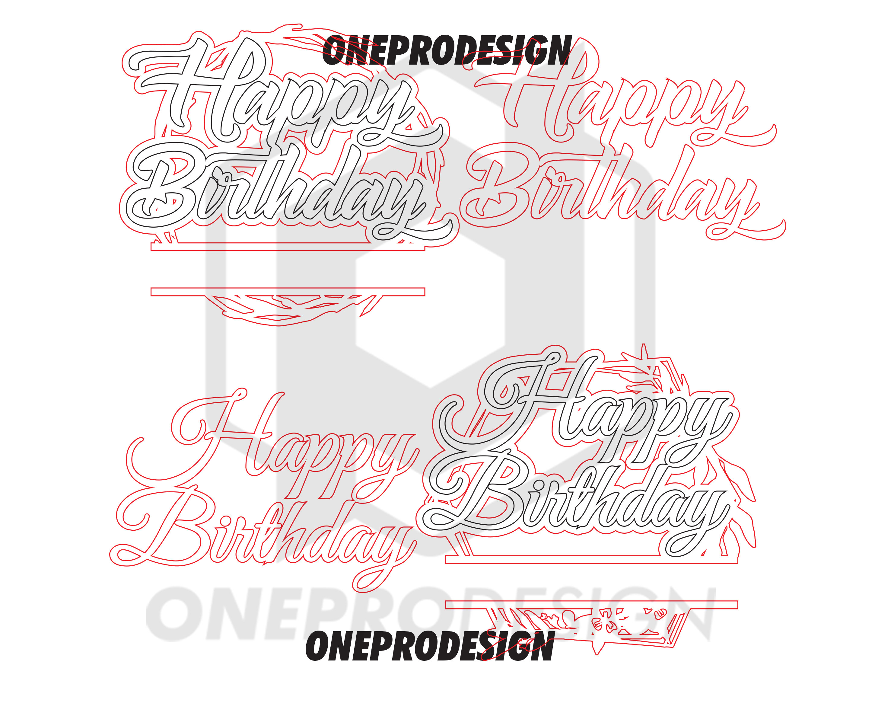 Happy Birthday Signage Split Monogram 5 Designs - Svg / Pdf / Eps / Dxf ...