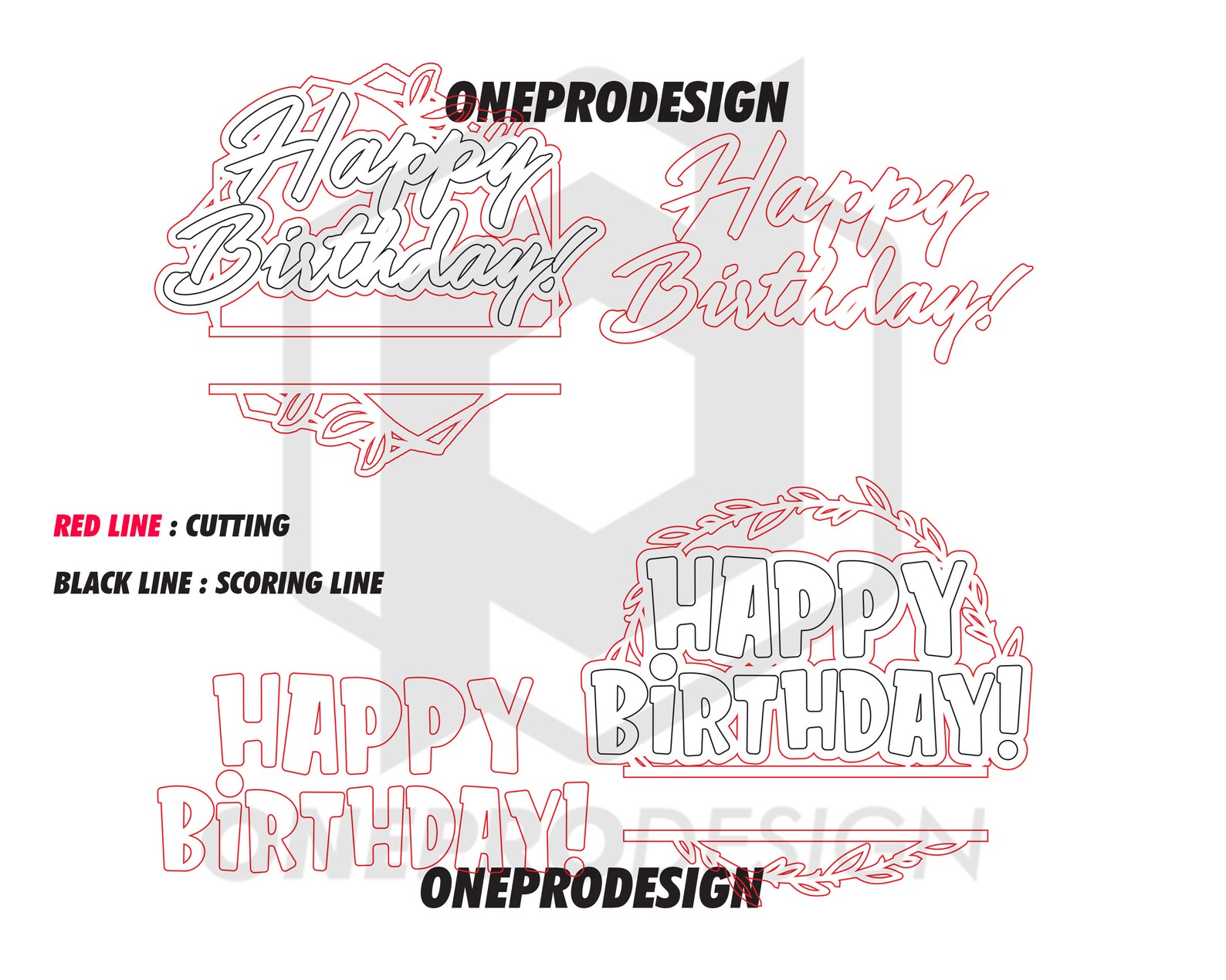 Happy Birthday Signage Split Monogram 5 Designs - Svg / Pdf / Eps / Dxf ...