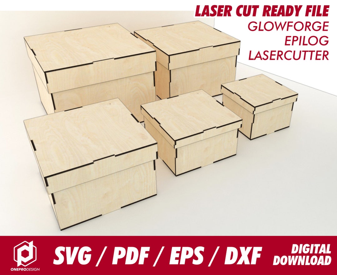 Square Box With Lid, 5 Different Size, for 1/8" or 3.1mm Thk Wood - Svg ...