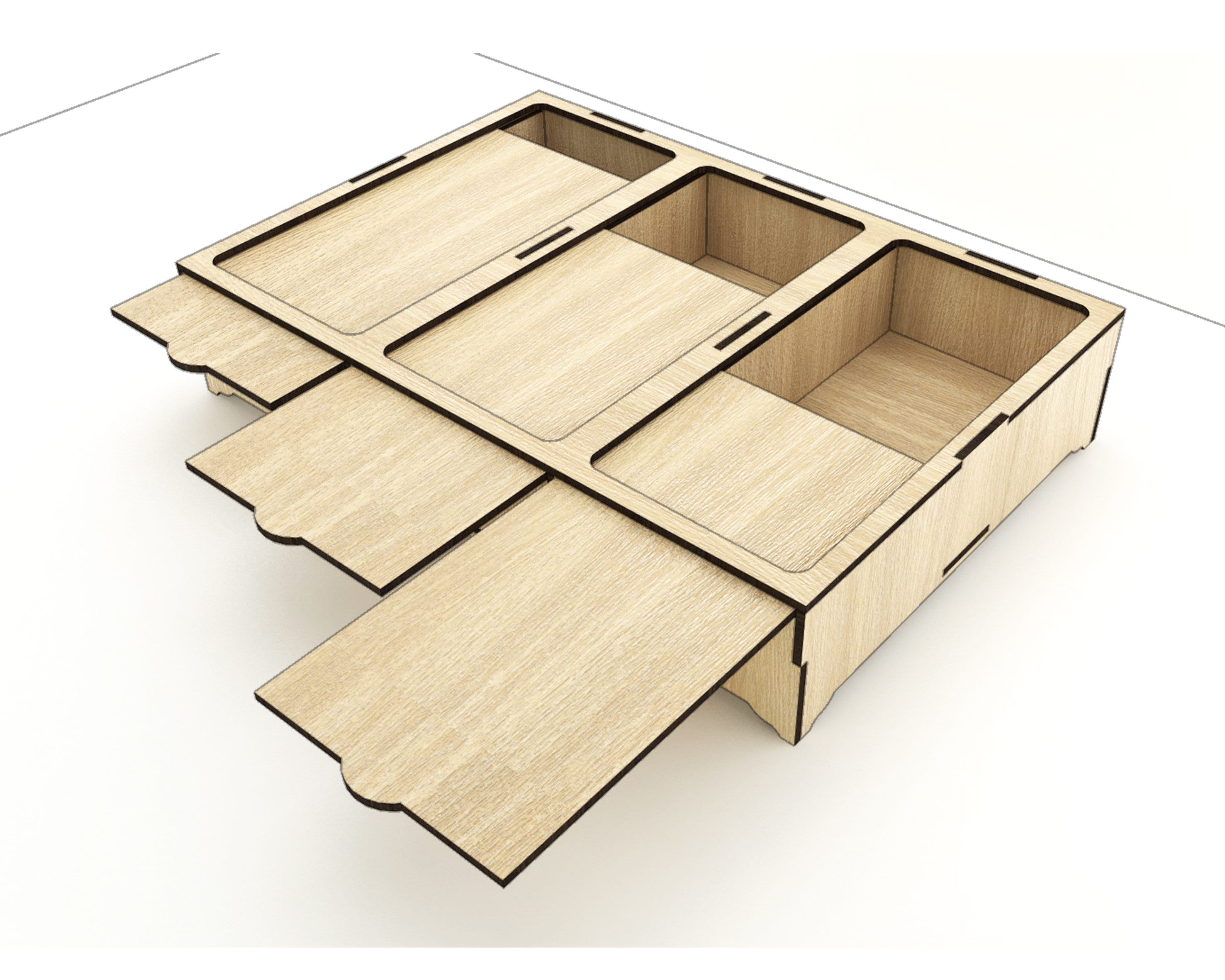 Boxes Slid Lid With 3 Compartment, 2 Sizes, for 1/8" or 3.1mm Thk Wood ...