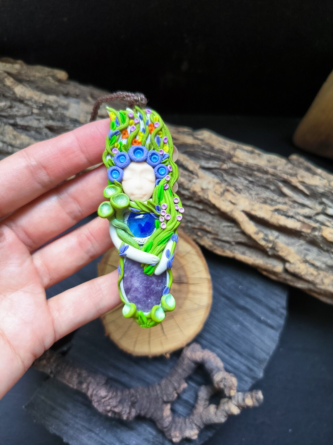 Mother Goddess Pendant, Lepidolite Amulet - Etsy