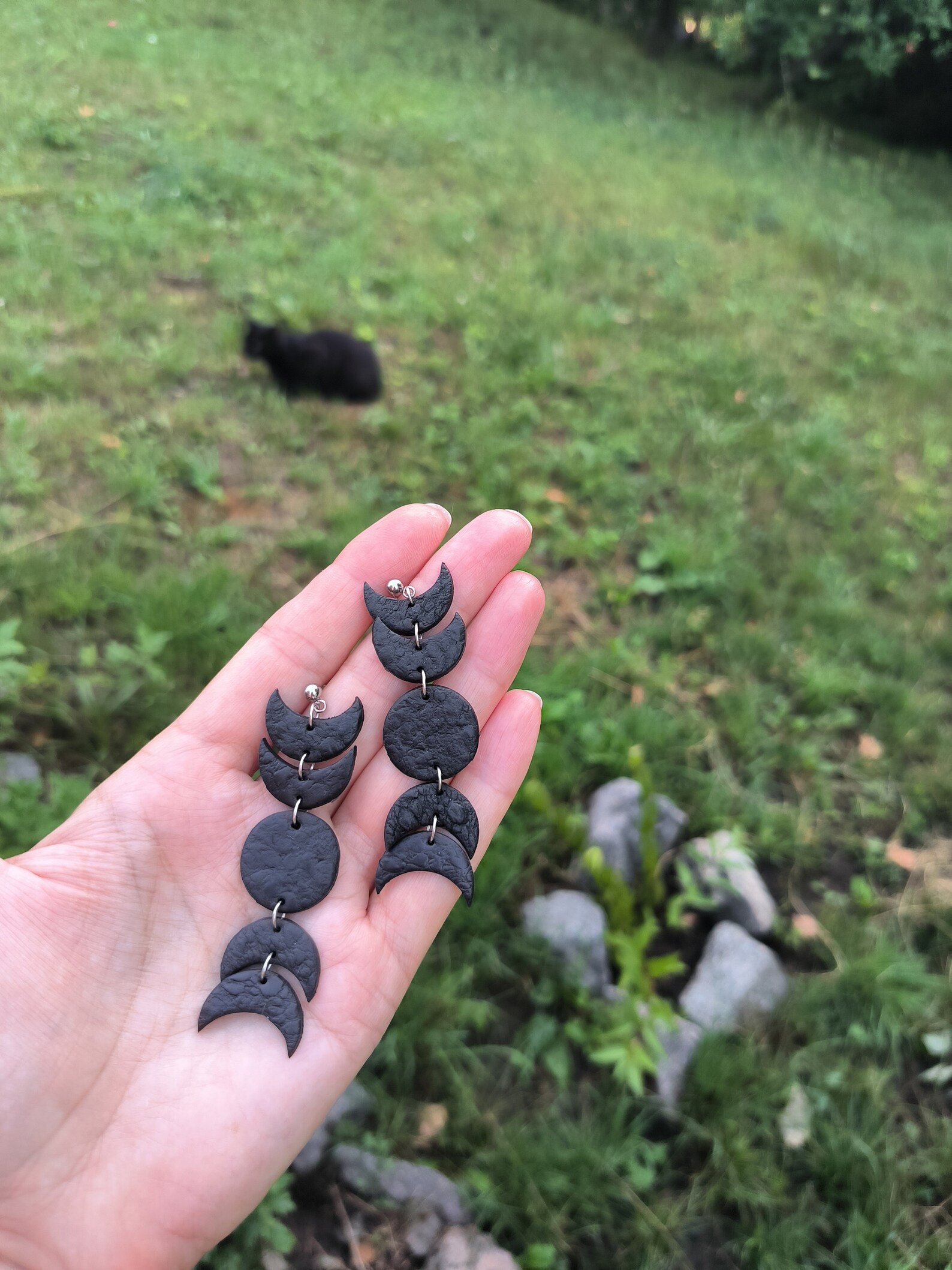Triple Moon Earrings, Wiccan Black Long Earrings - Etsy