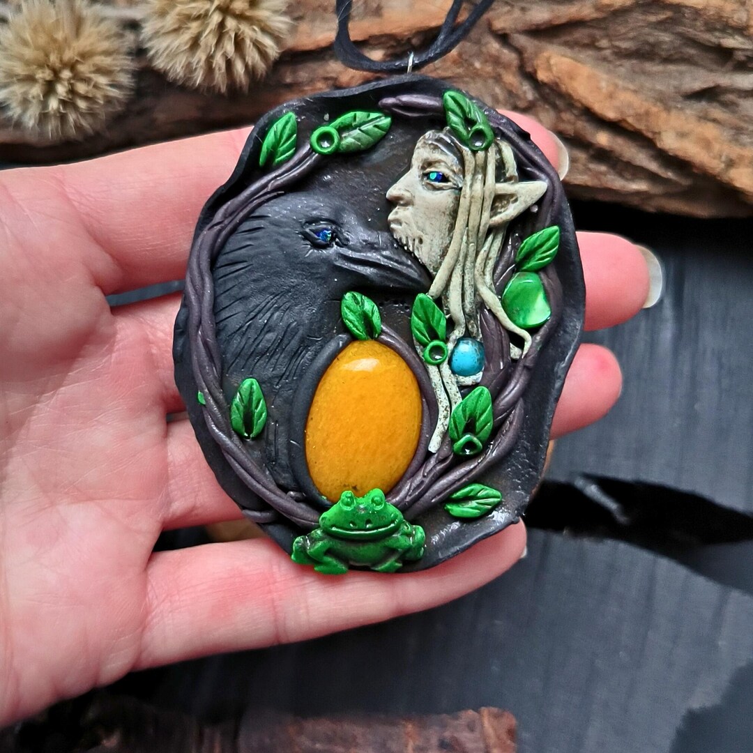 Elf Forest Spirit With a Raven and a Frog, Guardian of the Forest ...