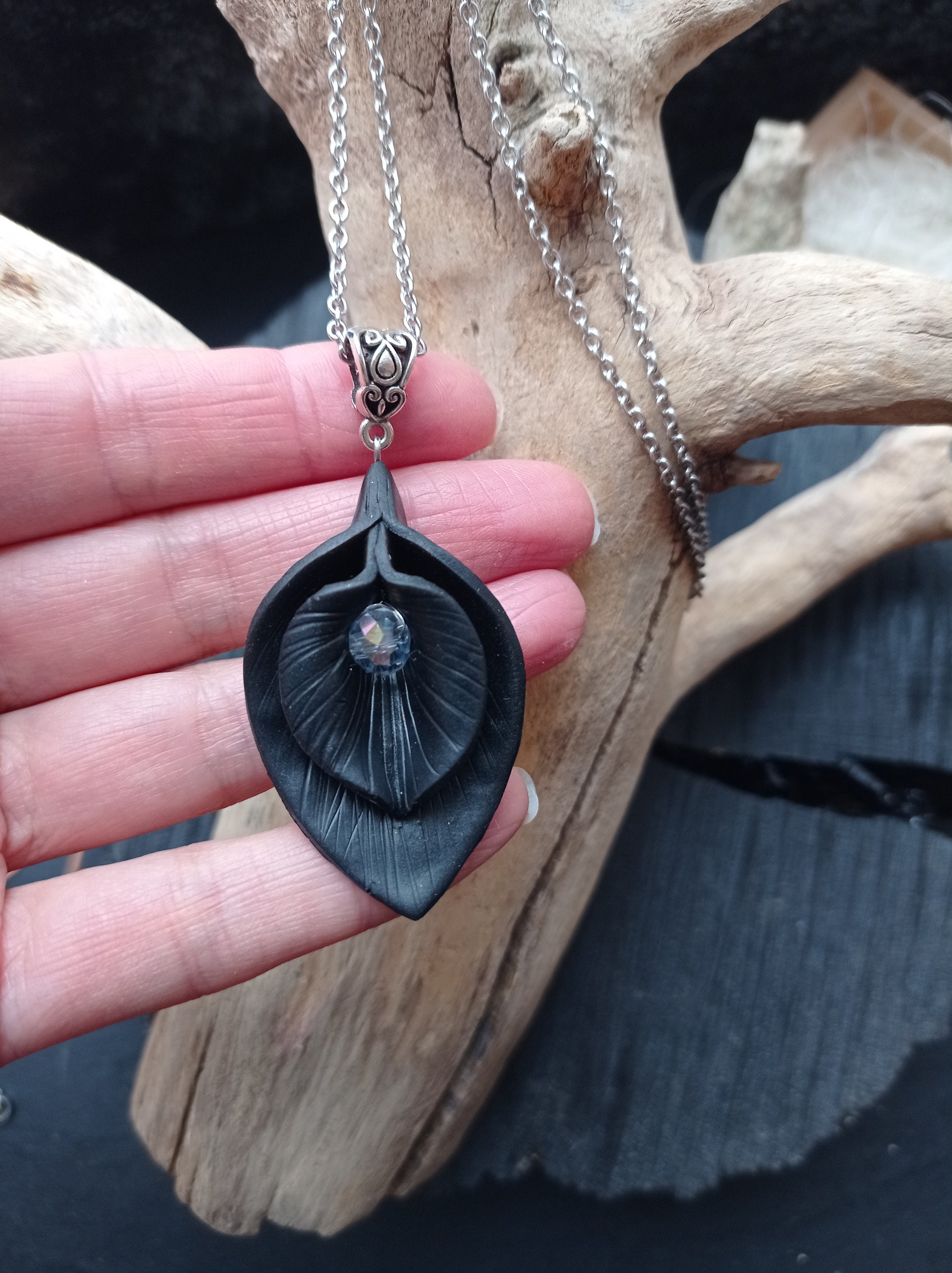Black yoni pendant labia jewelry vulva necklace Vagina art | Etsy