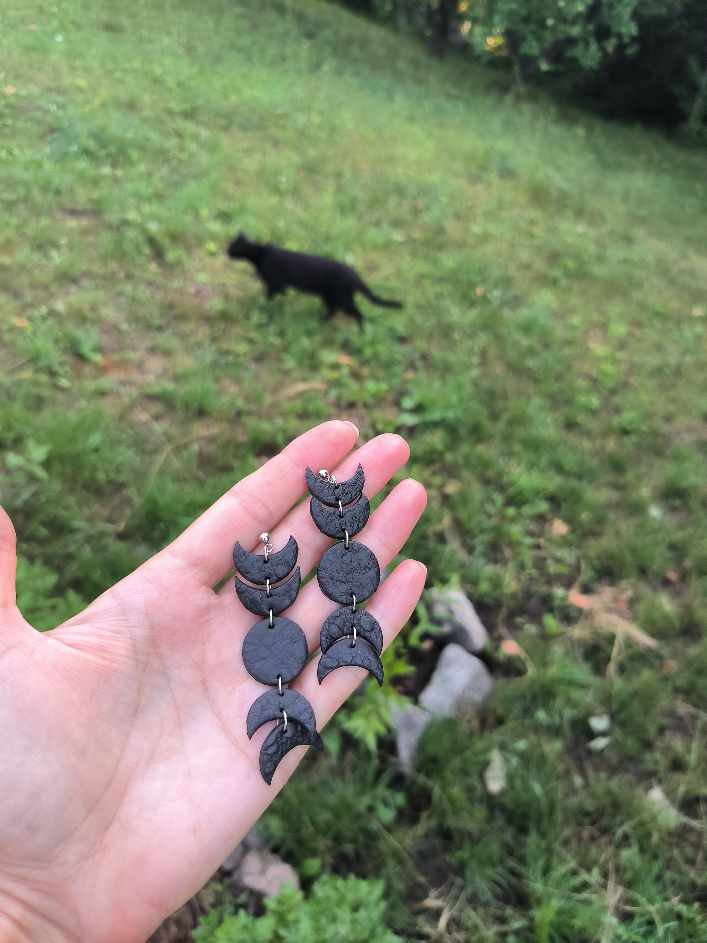 Triple Moon Earrings, Wiccan Black Long Earrings - Etsy