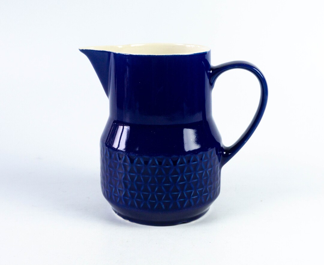Small Ceramic Jug Dark Blue With Spout and Handle, Milk Jug, Juice Jug ...