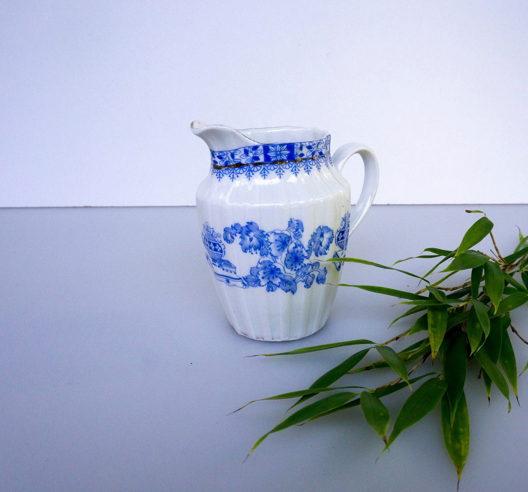 Vintage Milk Jug China Blue, White Porcelain With Blue Decor, Old ...