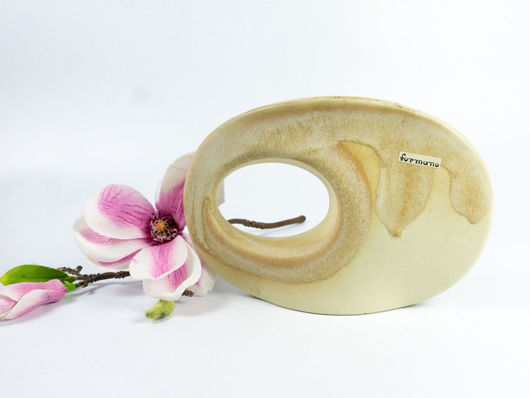 Formano Vintage Ceramic Vase, Oval in Unusual Shape, Flat Vase, Vintage ...