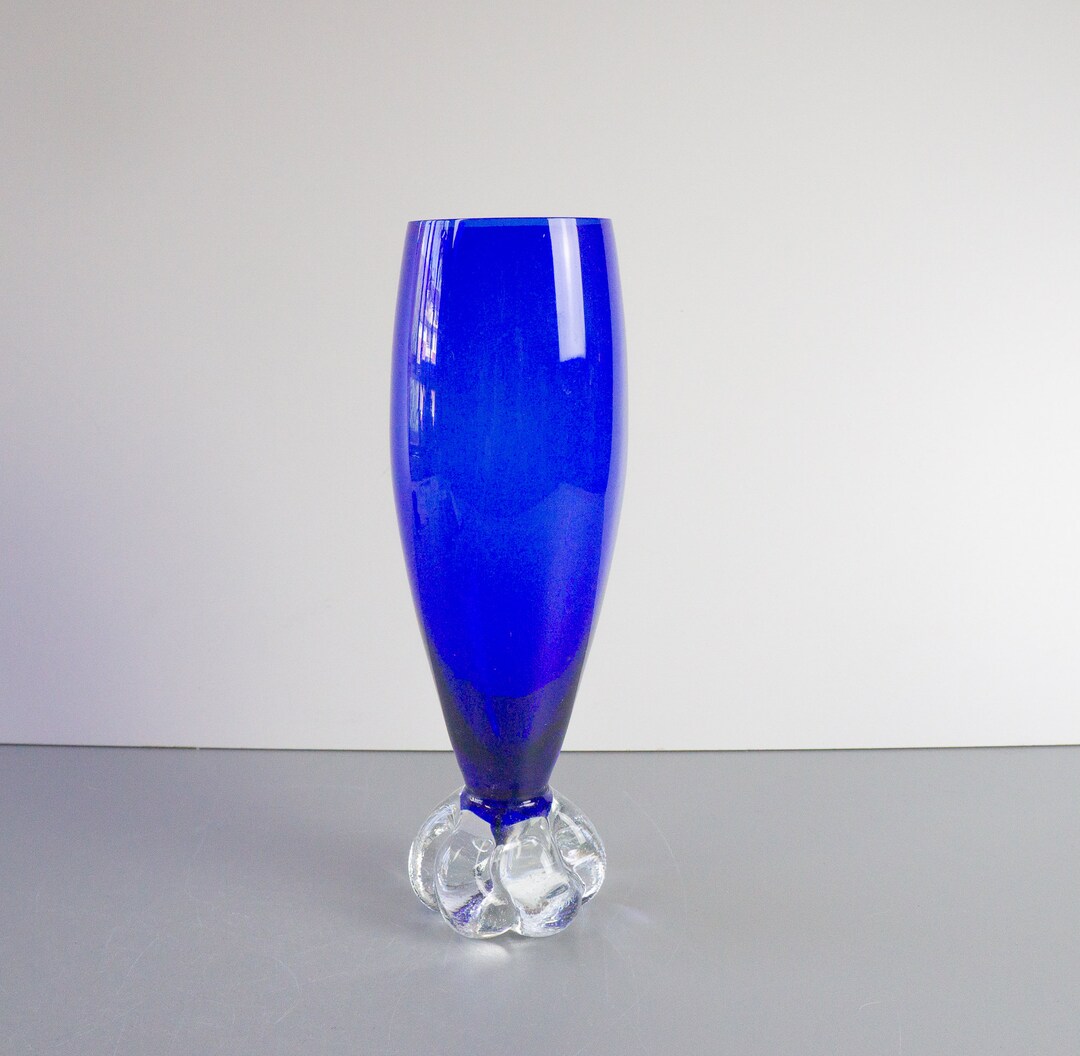 Glass Vase Aseda Sweden, Design Bo Borgstrom, Blue Glass With Heavy ...