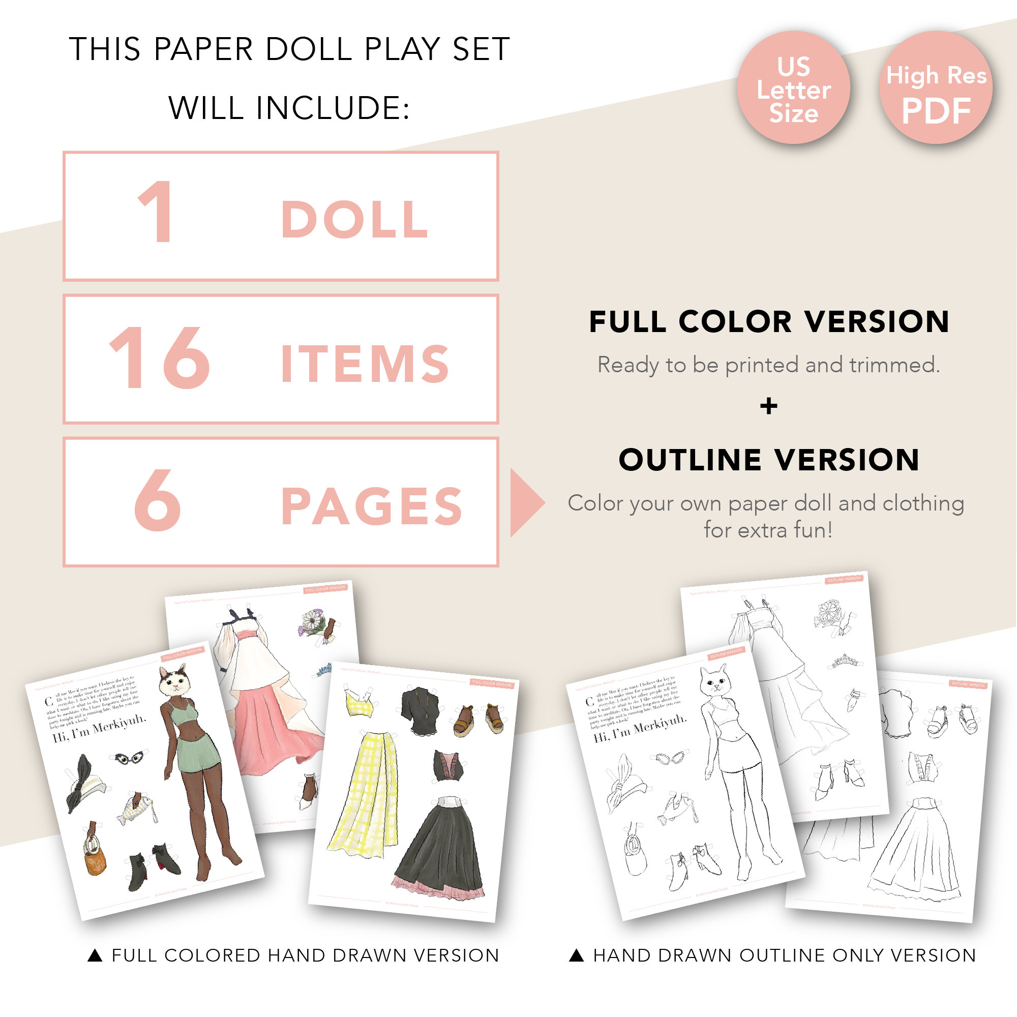 Paper Doll Play Set Merkiyuh I Printable Instant Digital Download Hand ...
