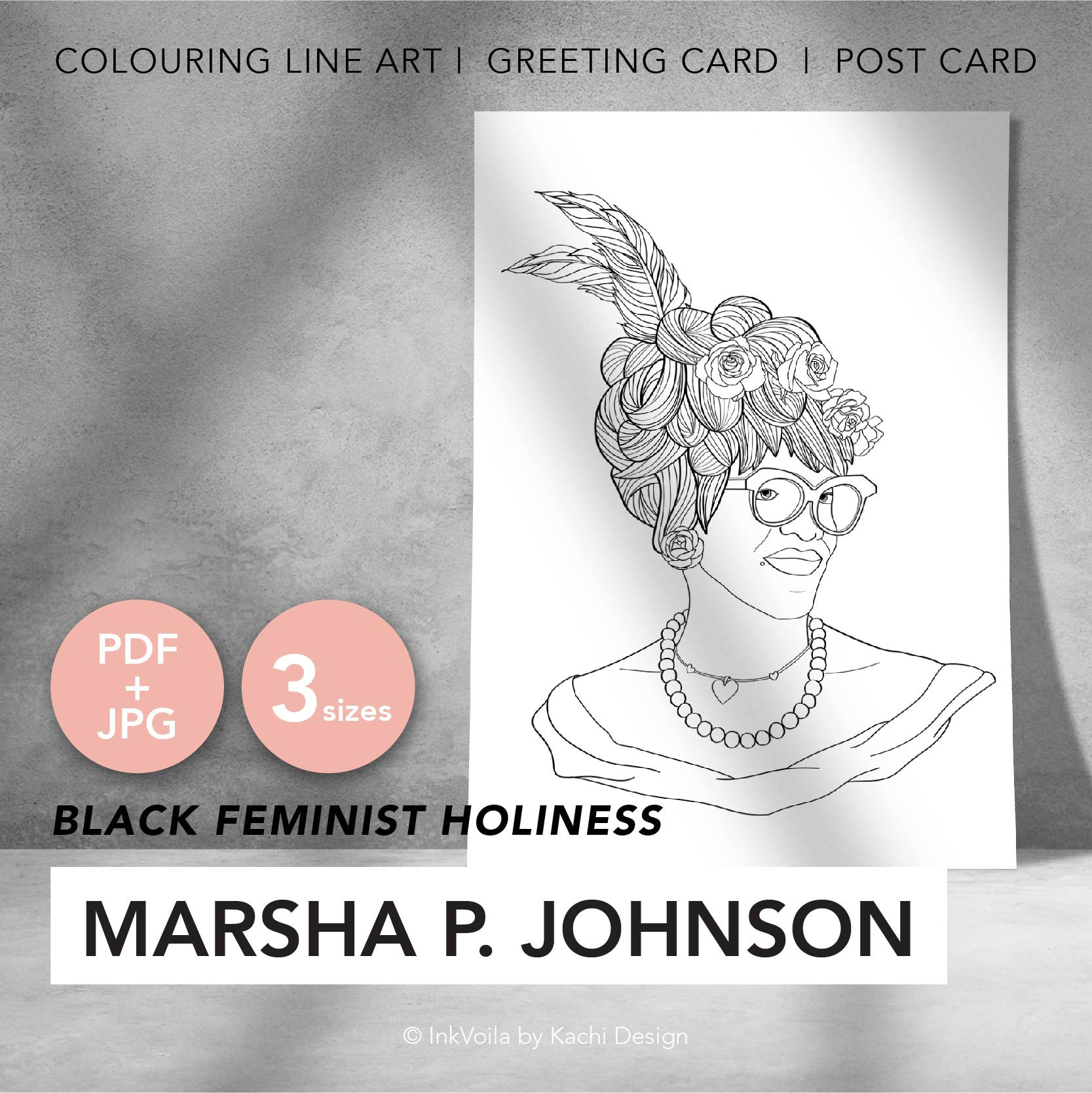 Marsha P. Johnson Colouring Line Art Page Digital Pack - Etsy