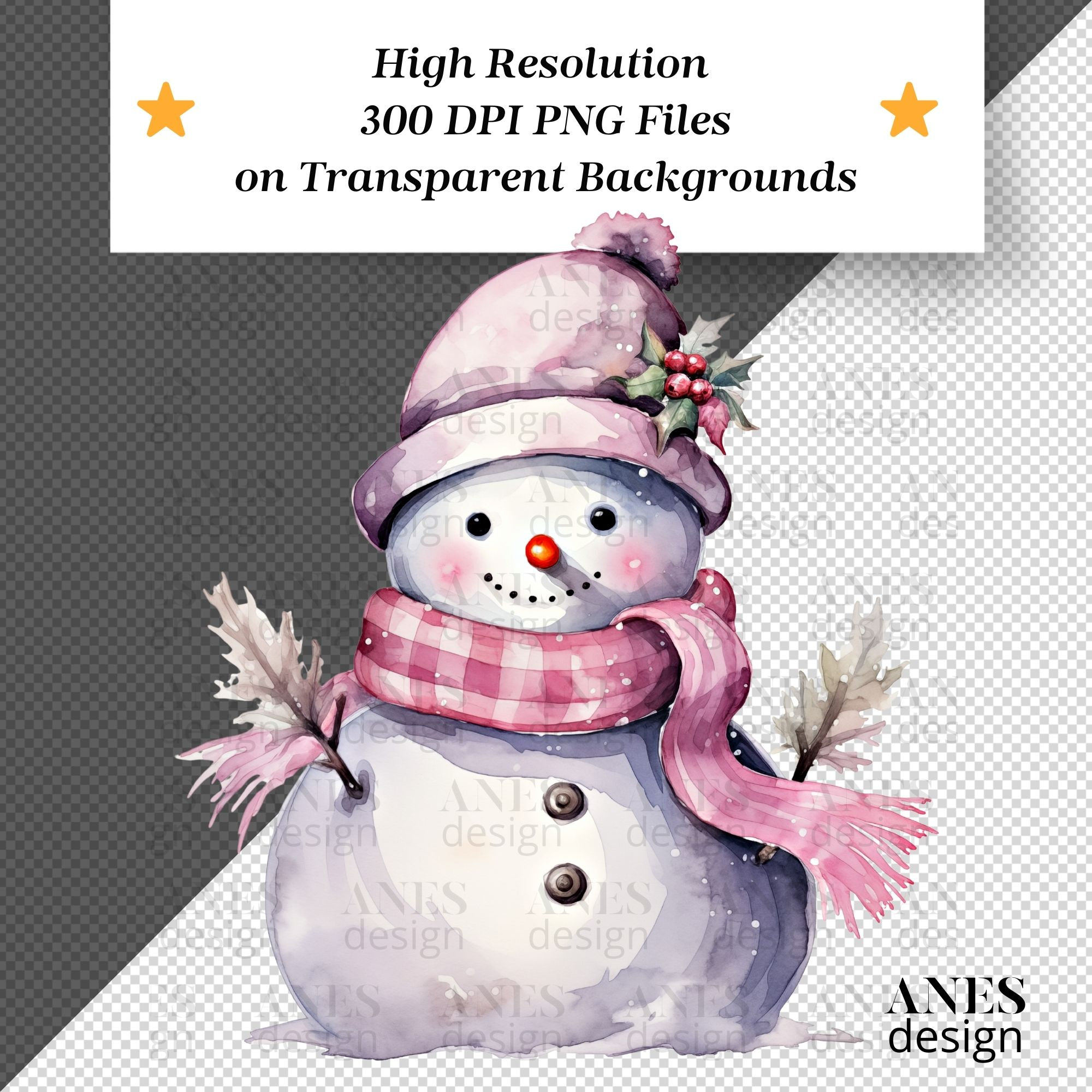 Pink Watercolor Snowman Clipart Bundle, Cute Snowman PNG, Christmas ...