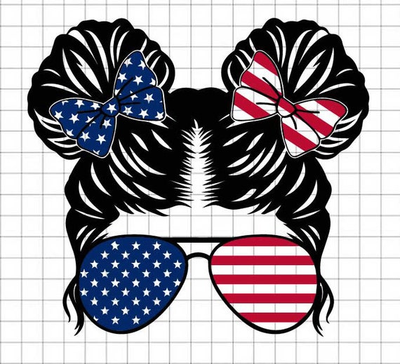 Messy Bun American Flag Svg American Mom Svg American Messy Etsy