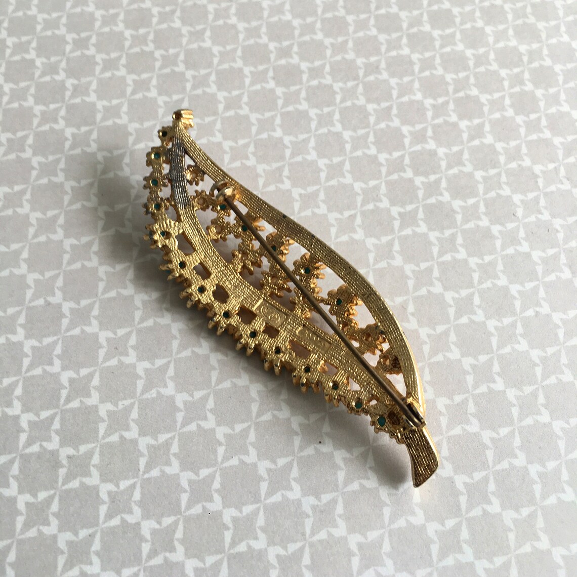 Vintage SPHINX Gold Tone Leaf Brooch With Faux Turquoise & Pearls ...