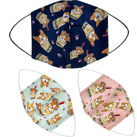 Boba Corgi Puppy Face Mask W/ Disposable Filter Pocket - Etsy