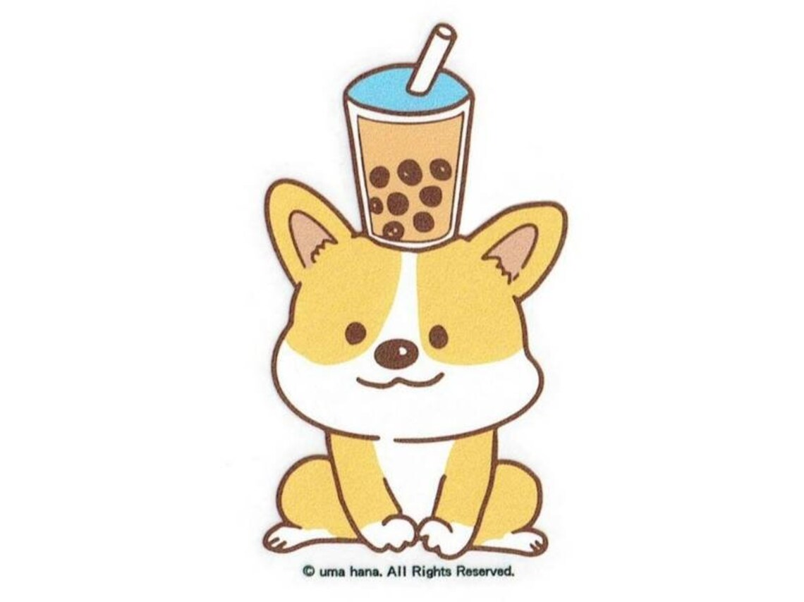 Waterproof Transparent Boba Bubble Tea Corgi Die-cut Sticker, Tearproof ...