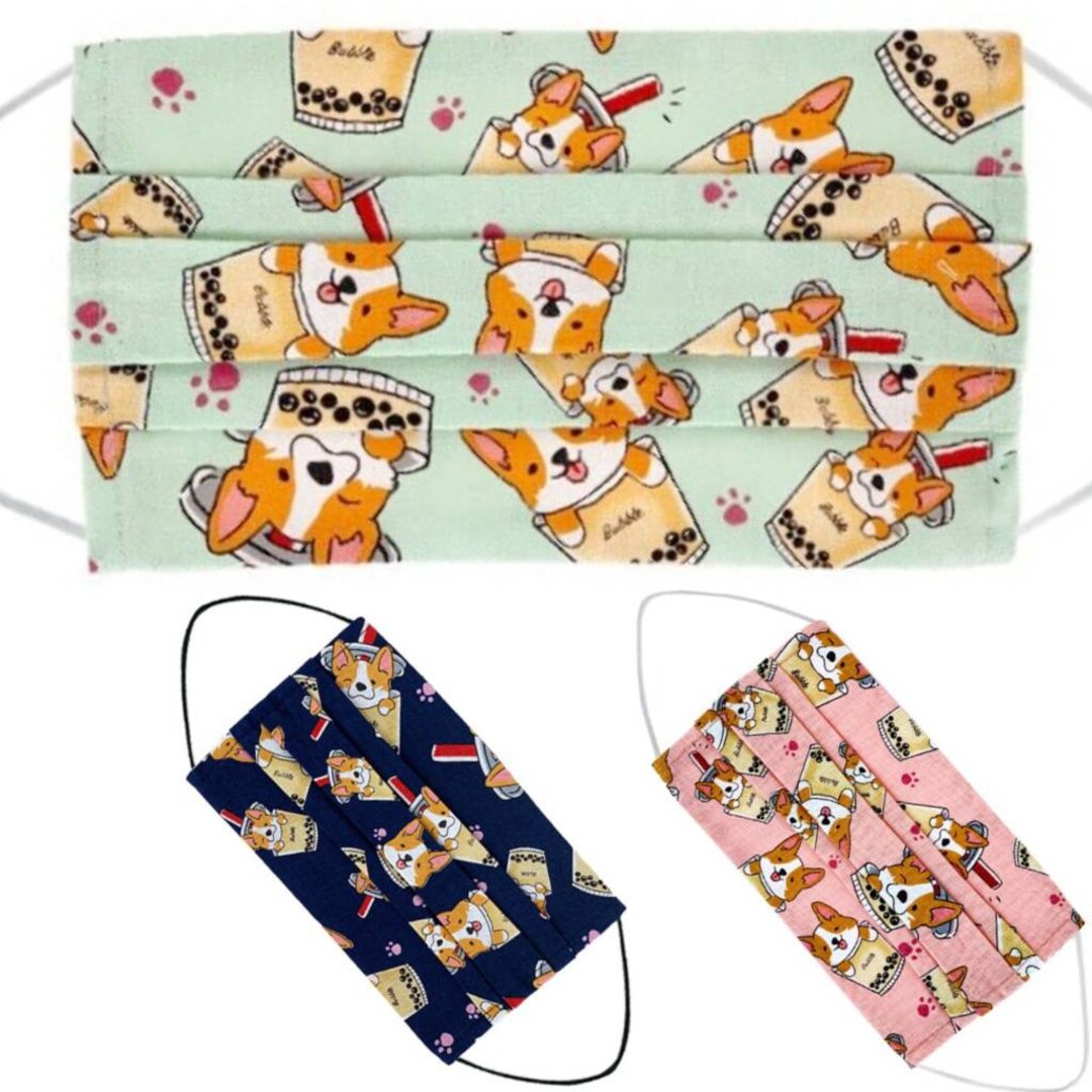Boba Corgi Puppy Face Mask W/ Disposable Filter Pocket, Reusable ...