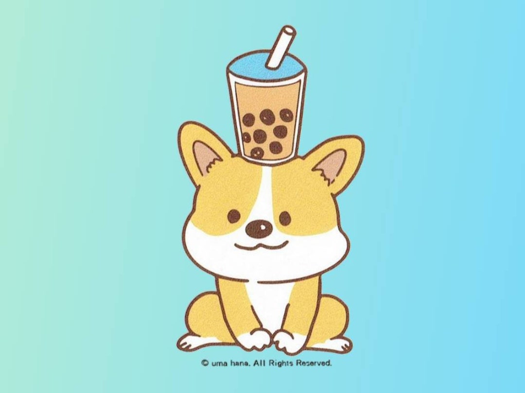 Waterproof Transparent Boba Bubble Tea Corgi Die-cut Sticker, Tearproof ...