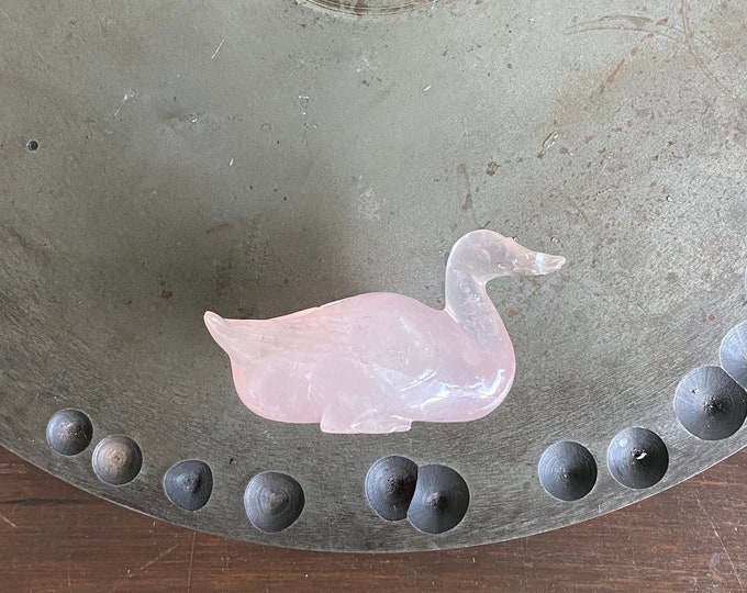 Vintage Hand Carved Rose Quartz Duck, Rose Quartz Carving, Rose Quartz ...