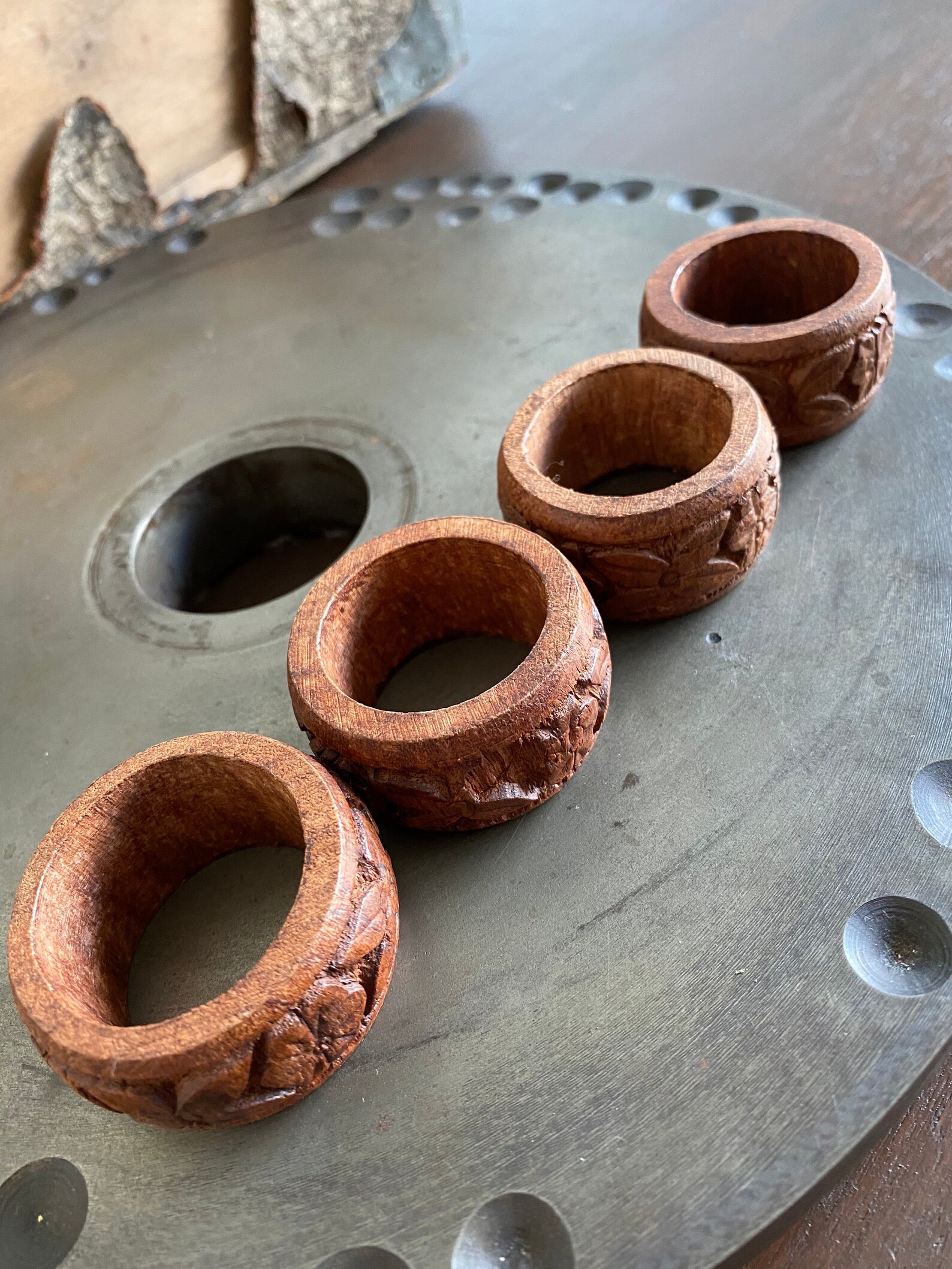 4pc-Vintage Carved Wood Napkin Rings Wood Napkin Rings Made | Etsy