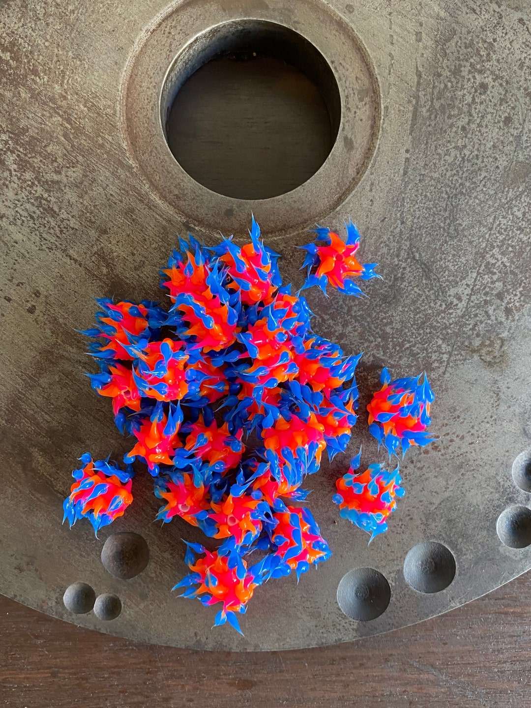 5pc-spiky Silicone Beads, Blue/orange/hot Pink Silicone Beads, Y2K, 90s ...