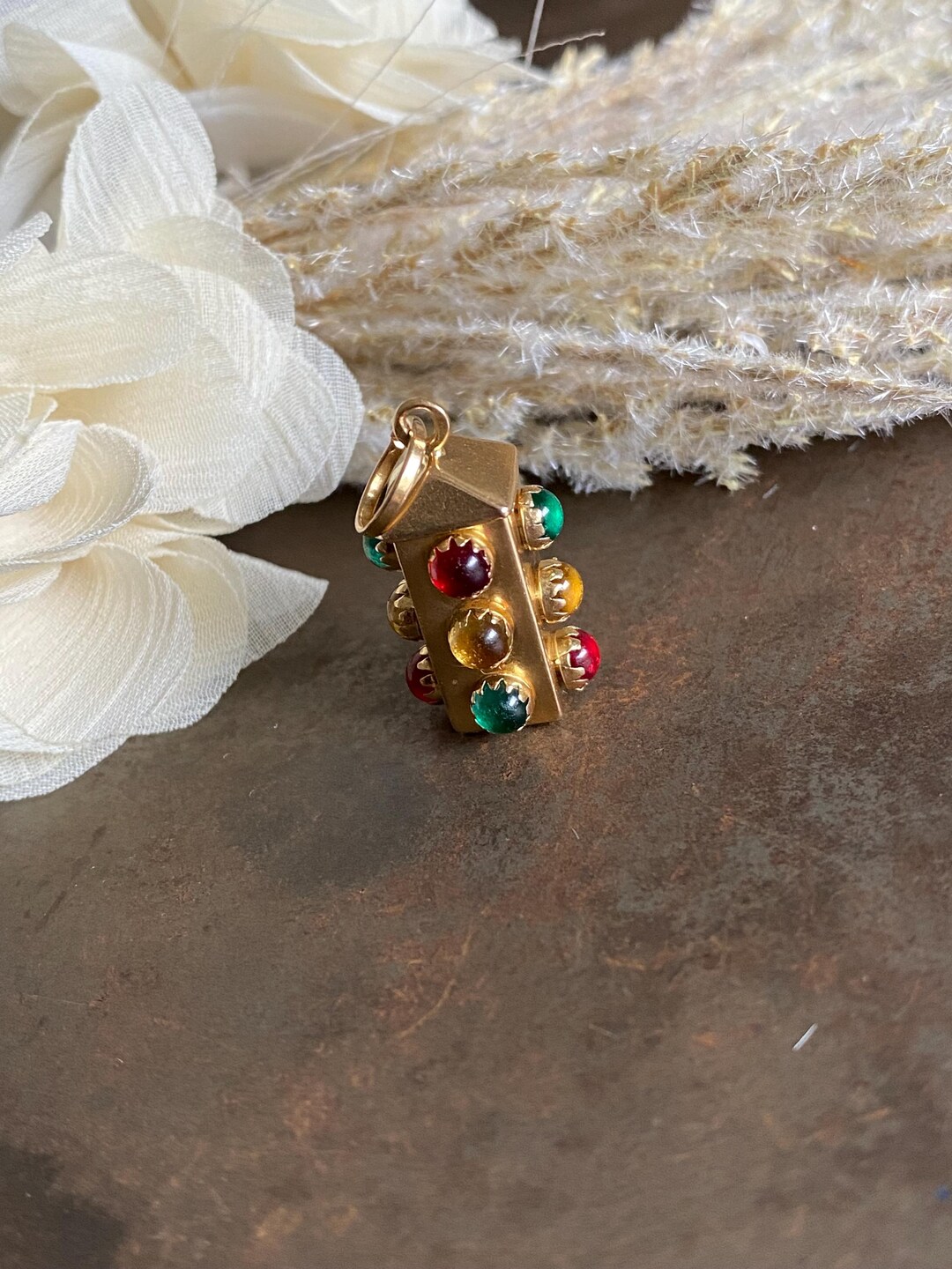 Vintage 14K Gold Four-way Street Light Pendant, Retro Traffic Light ...