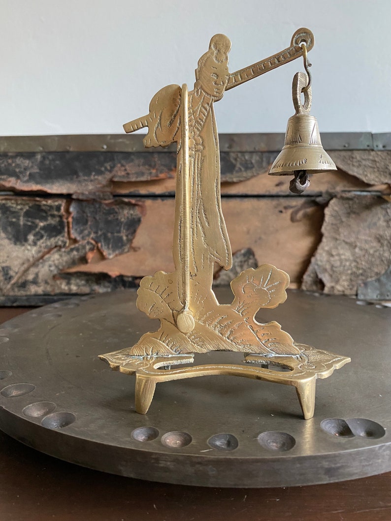 Vintage Brass Asian Design Dinner Bell, Brass Dinner Bell, Vintage ...