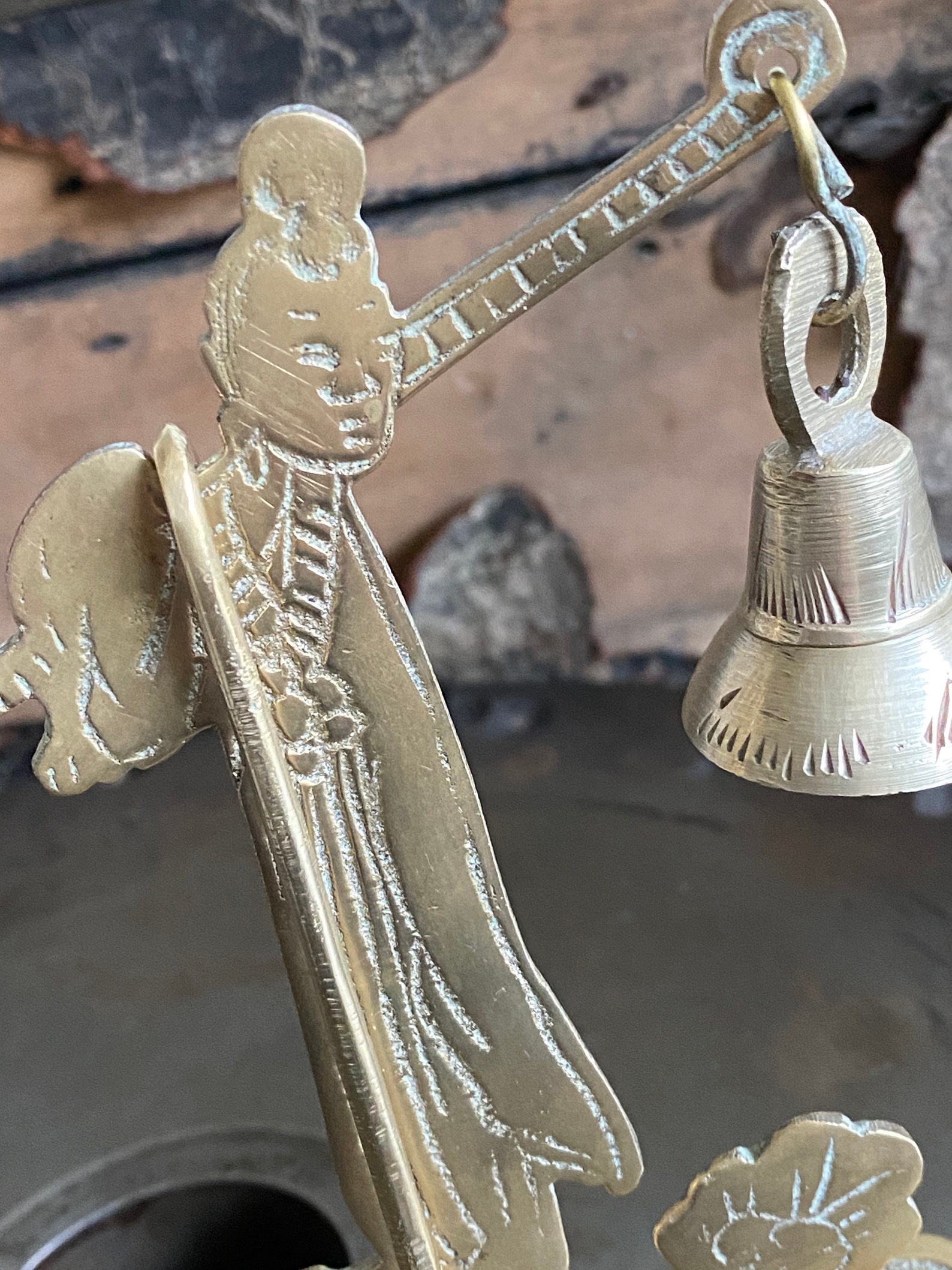 Vintage Brass Asian Design Dinner Bell, Brass Dinner Bell, Vintage ...