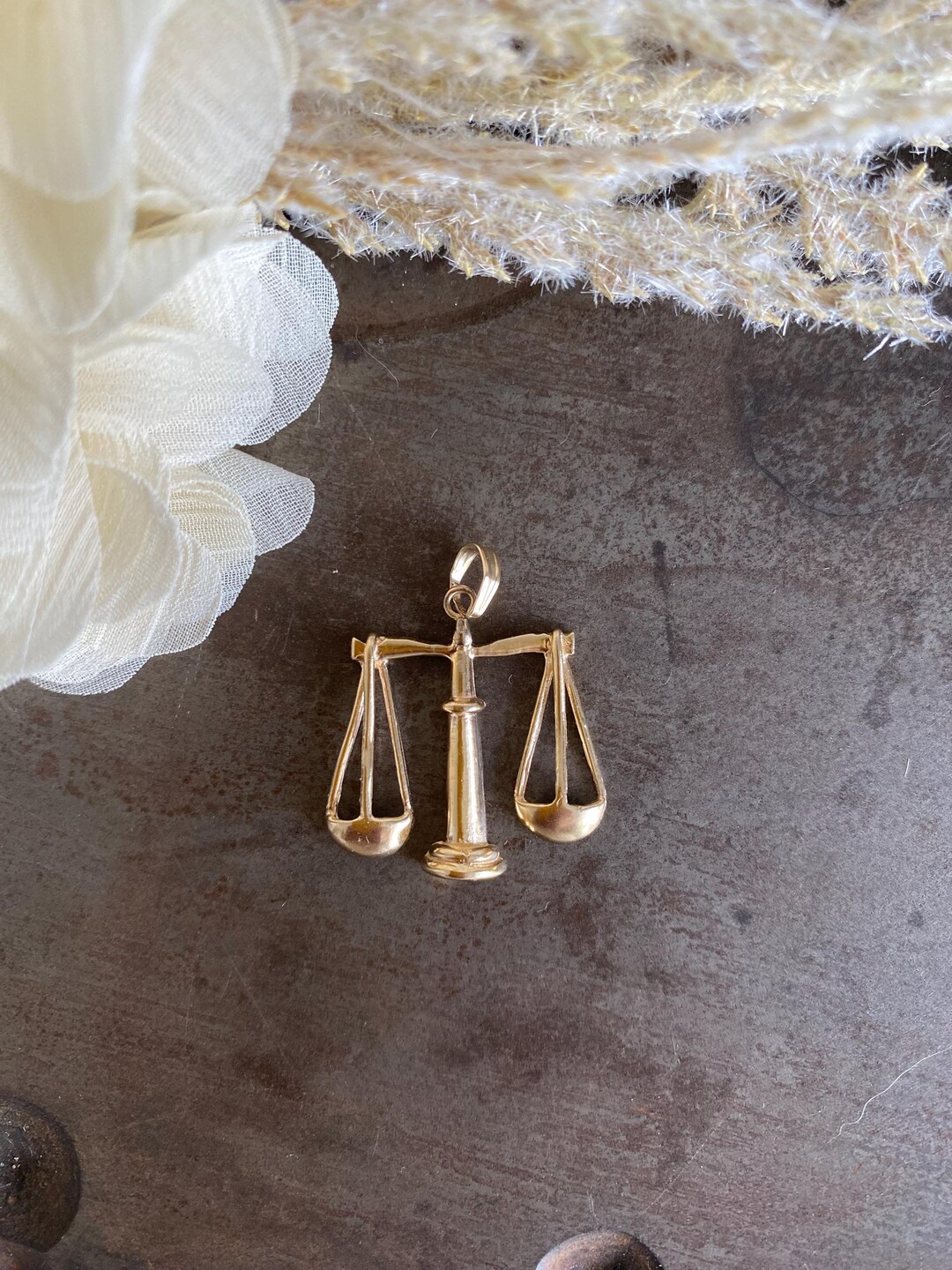 14K Gold Scales of Justice Charm, Solid Gold Legal Symbol Pendant ...