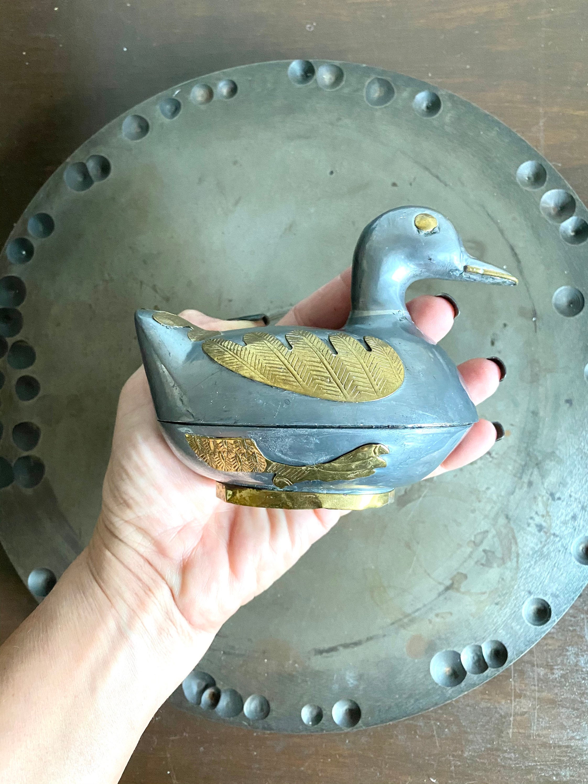 Vintage Chinese Pewter and Brass Duck Trinket Box Vintage | Etsy