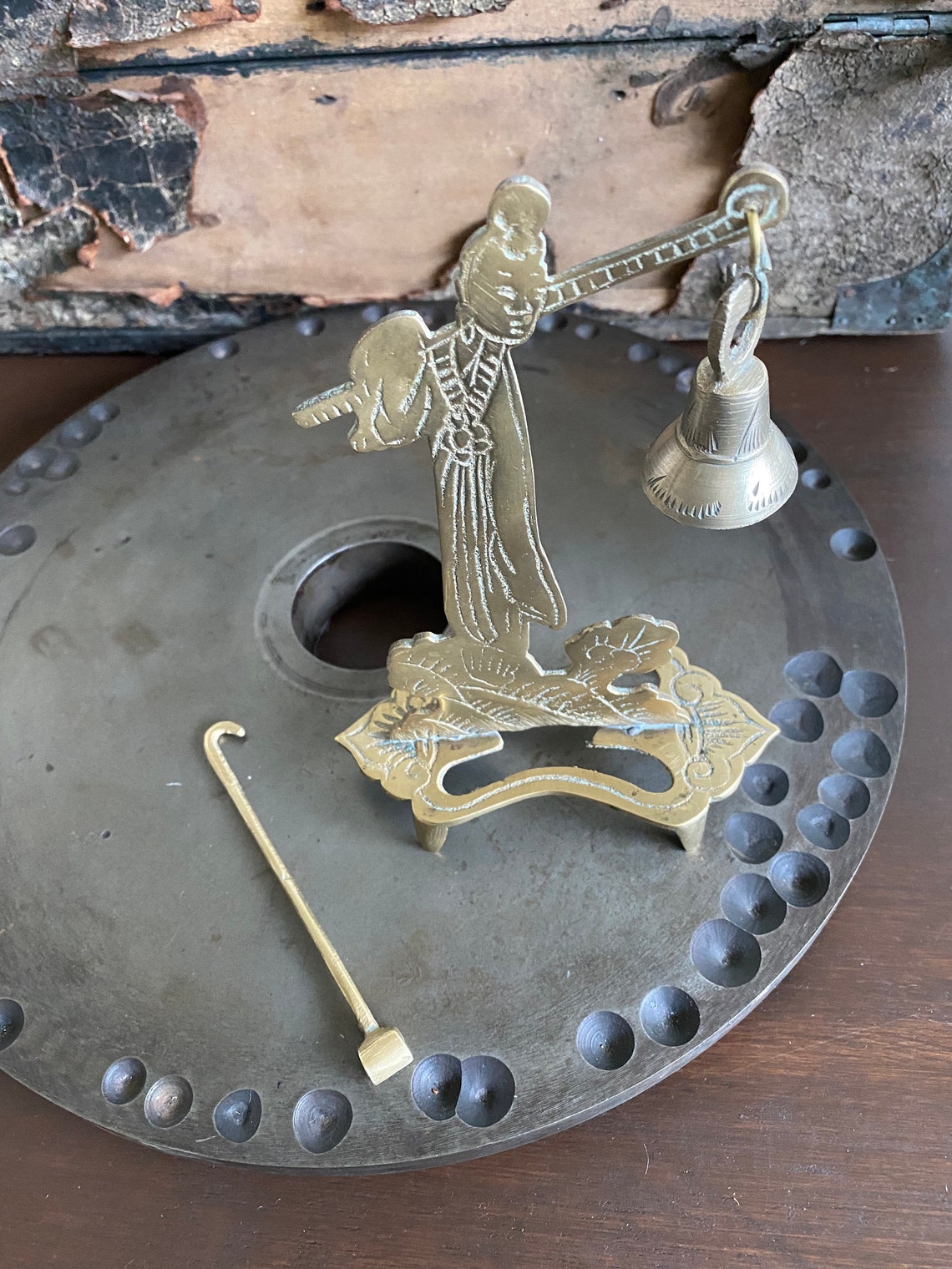 Vintage Brass Asian Design Dinner Bell, Brass Dinner Bell, Vintage ...