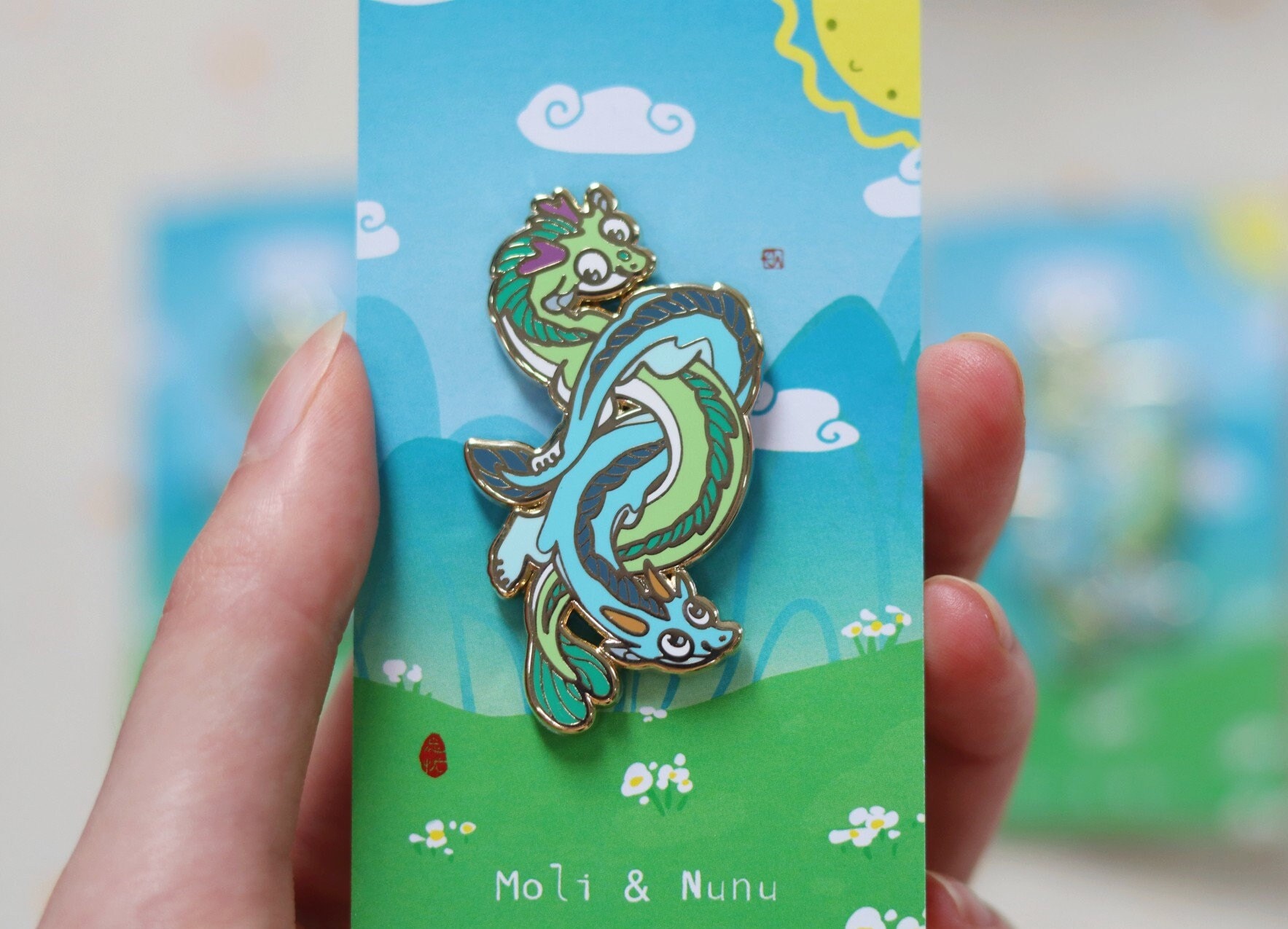 Chinese Dragon Hard Enamel Pin Year of the Dragon Year Blue Green ...
