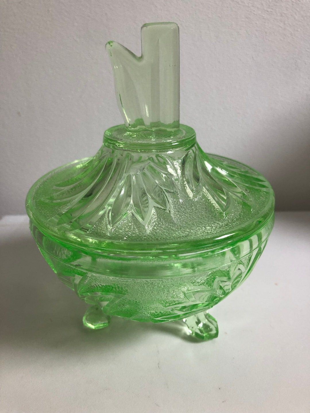 Art Deco Walther Sunflower Uranium Green Glass Powder Pot With Lid - Etsy