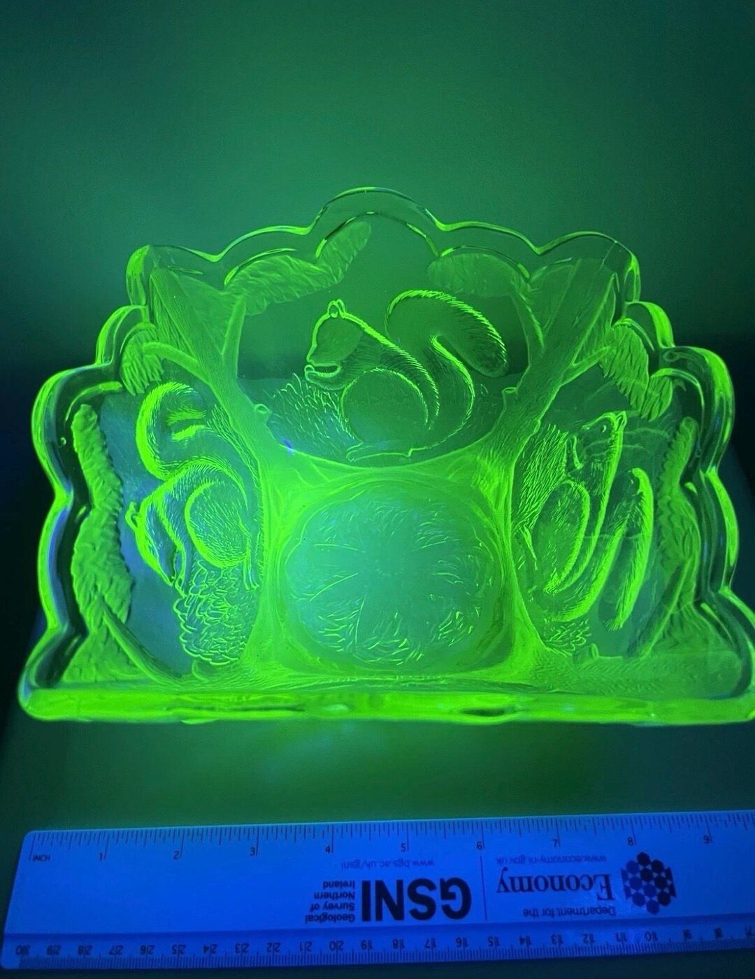 Art Deco Uranium Glass Squirrel Bowl: Sowerby Centrepiece C1930s - Etsy