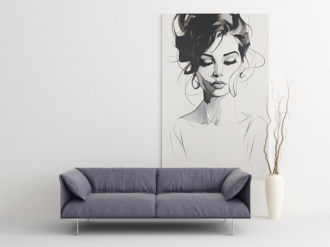 Abstract Black and White Woman Portrait Elegant Line Art Chic Fashion ...