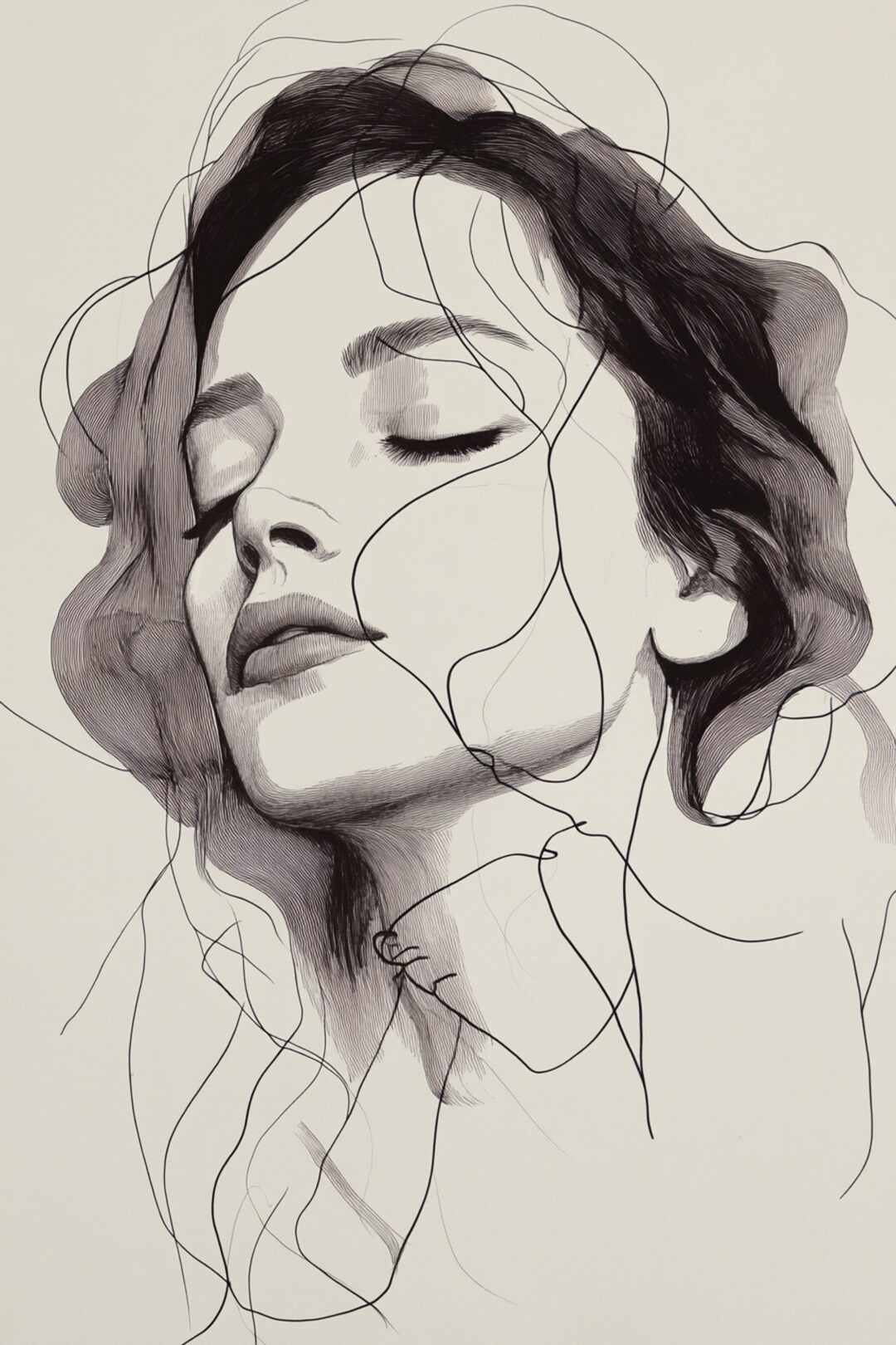 Abstract Line Art Woman Portrait – Minimalist Black and White Feminine ...