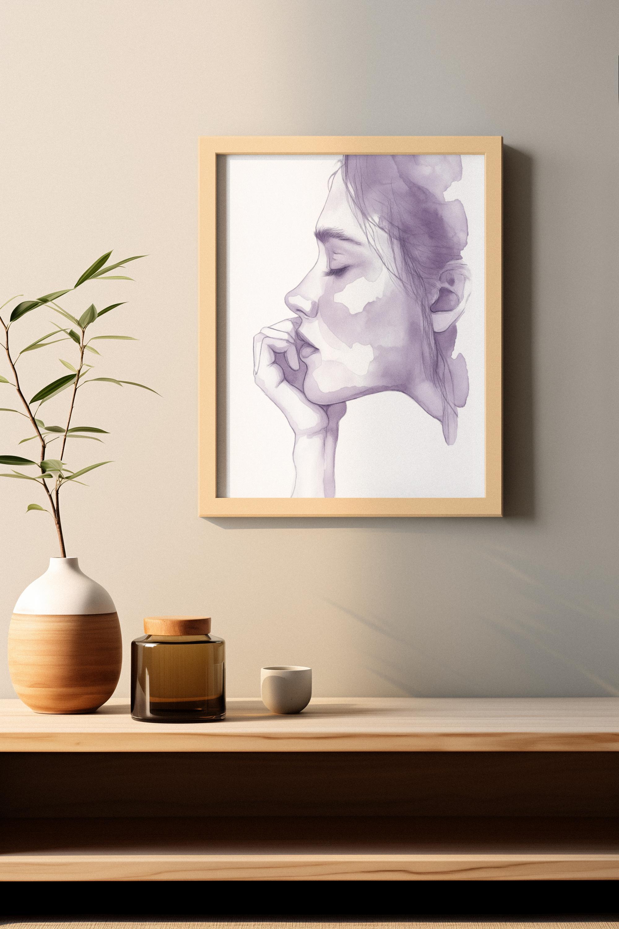 Minimalist Watercolor Woman Portrait – Monochrome Side Profile Art in ...
