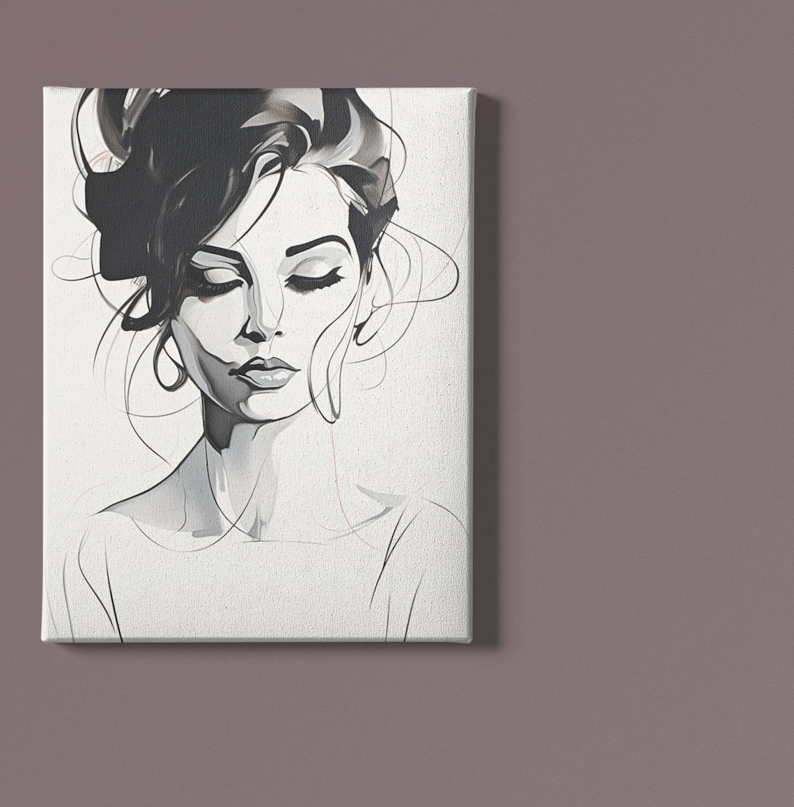 Abstract Black and White Woman Portrait Elegant Line Art Chic Fashion ...