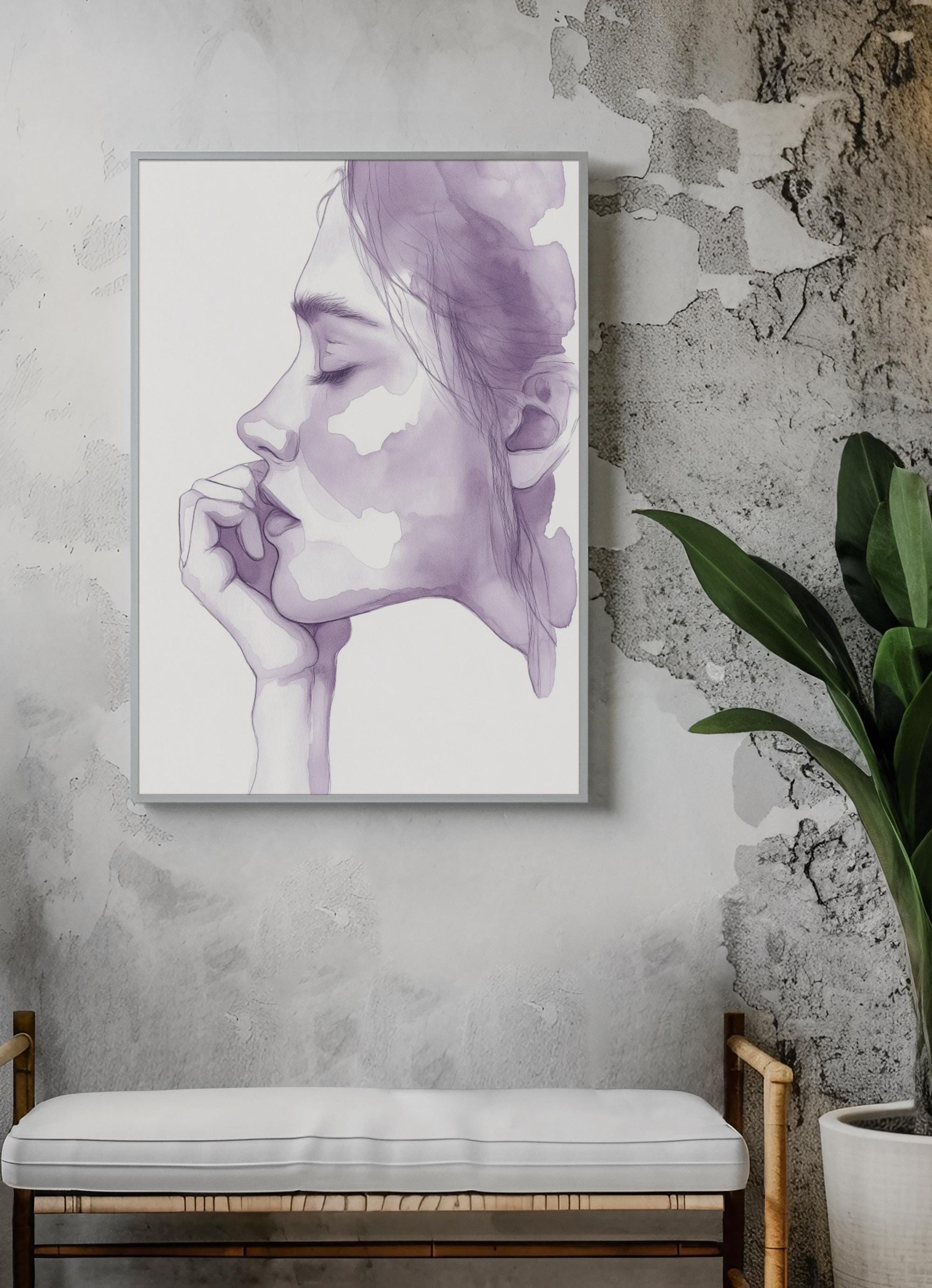 Minimalist Watercolor Woman Portrait – Monochrome Side Profile Art in ...