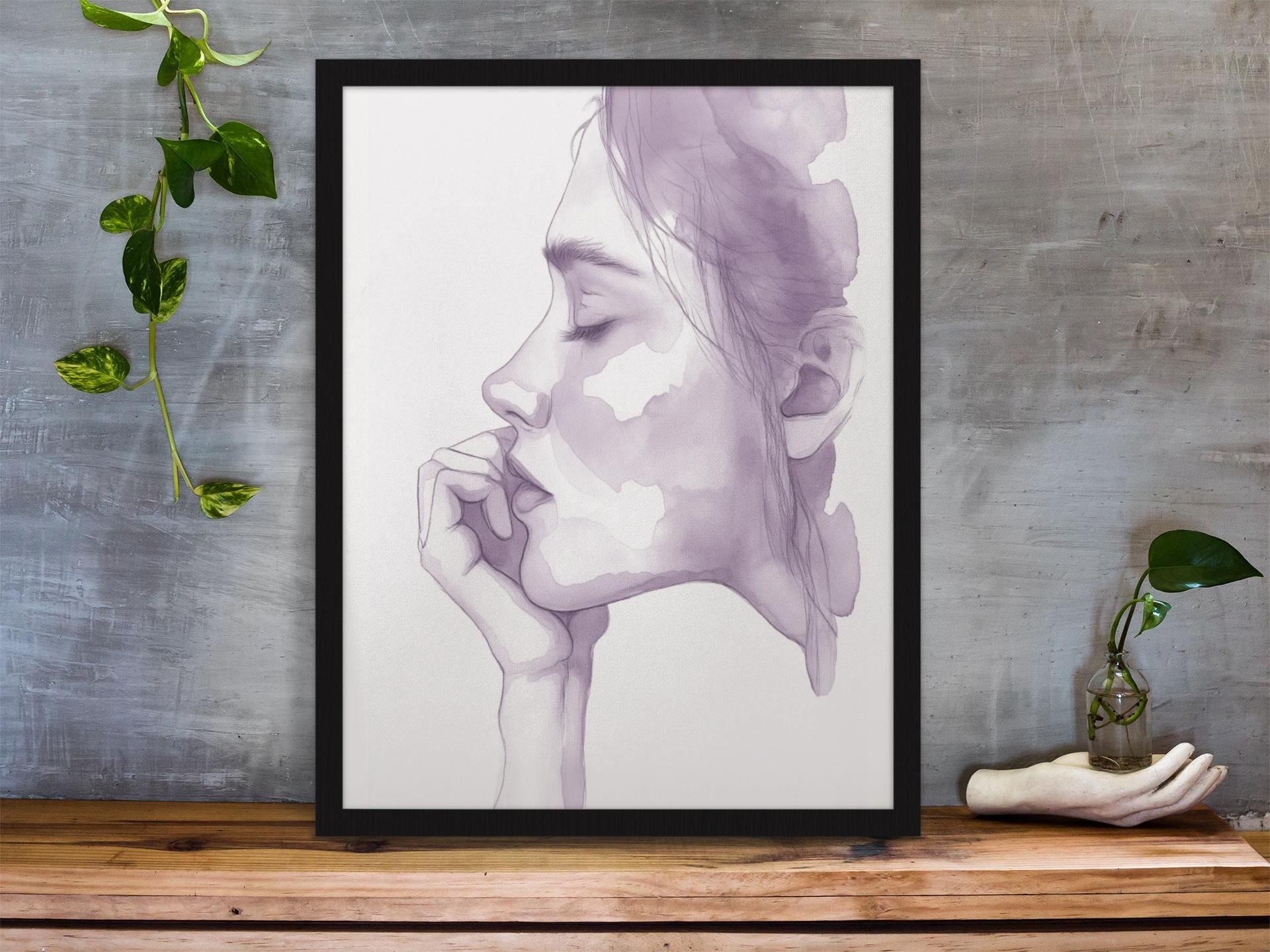Minimalist Watercolor Woman Portrait – Monochrome Side Profile Art in ...