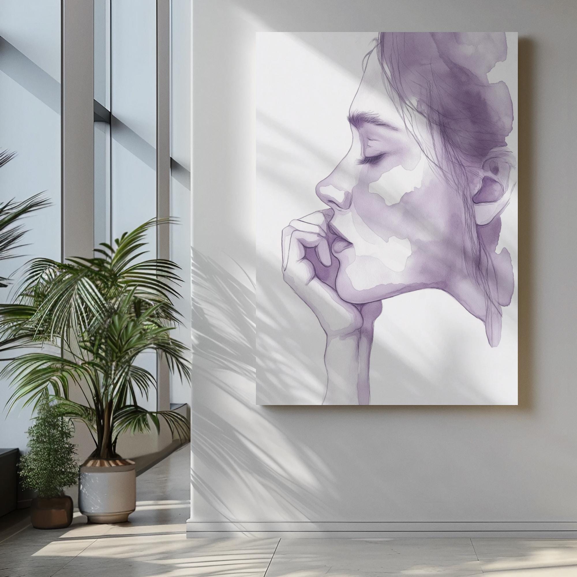 Minimalist Watercolor Woman Portrait – Monochrome Side Profile Art in ...