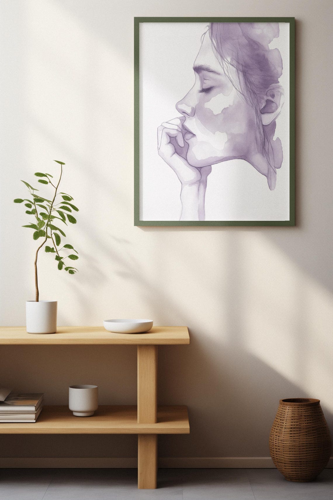 Minimalist Watercolor Woman Portrait – Monochrome Side Profile Art in ...