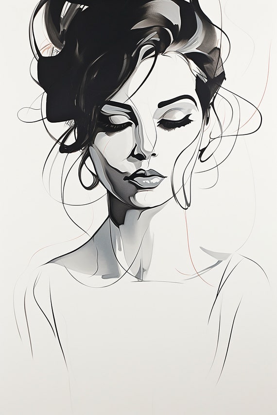 Black And White Face Line Art
