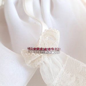 2mm April Clear Diamond Simulant CZ Pave Full Eternity Band Ring, 925 ...