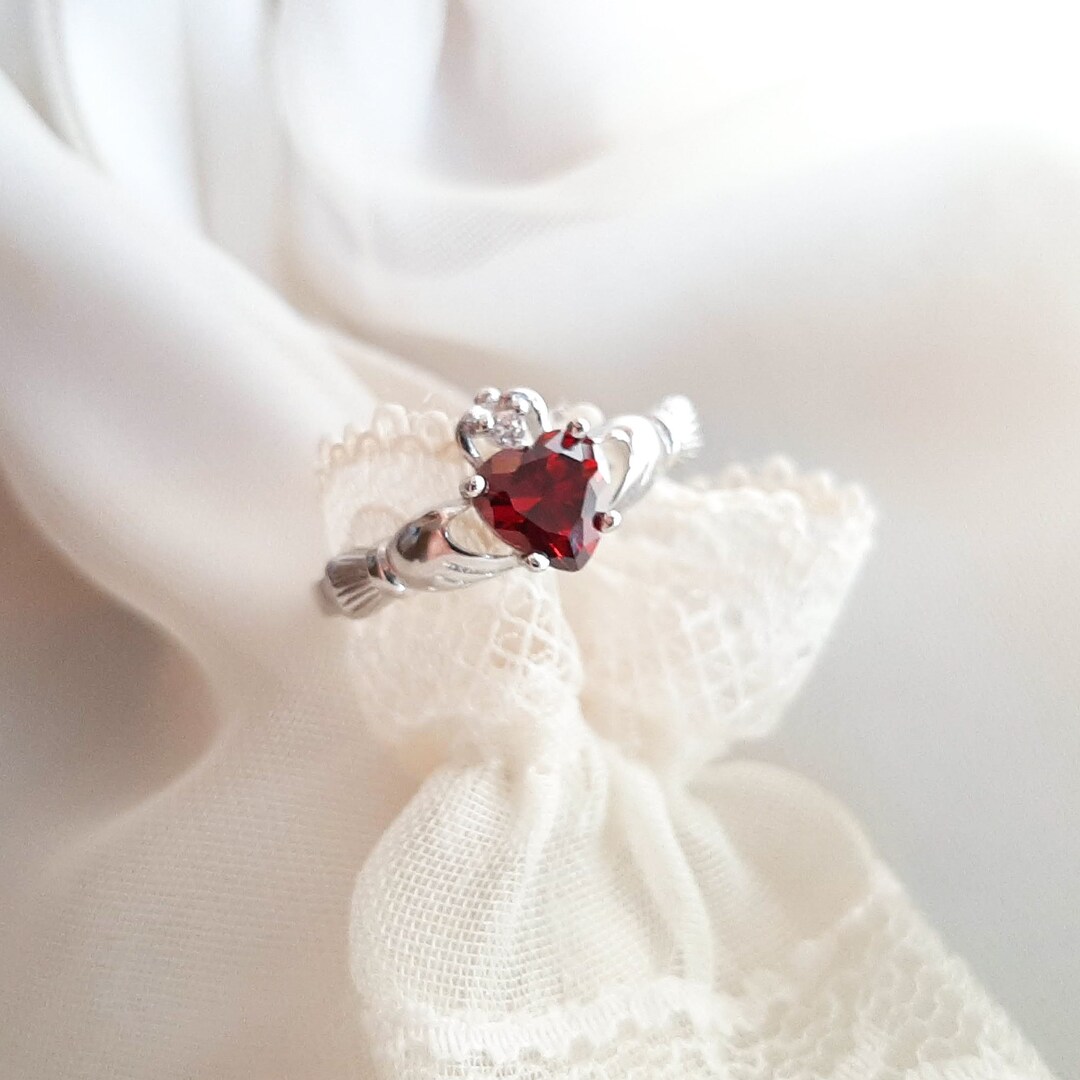 January Garnet Sterling Silver 925 Ring, Heart Irish Traditional ...