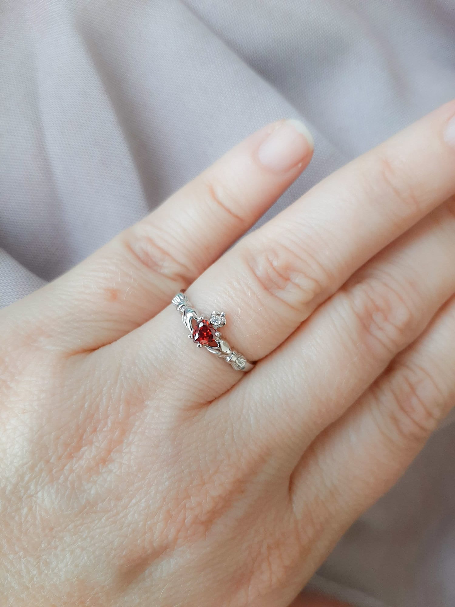 Garnet Extra Dainty Claddagh Ring January Birthstone 7mm | Etsy