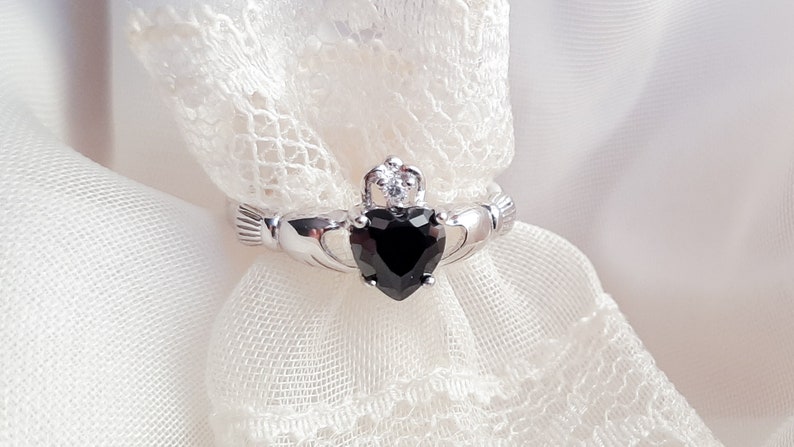 Black Onyx Claddagh Ring, Irish Celtic Ring for Her, 925 Sterling ...