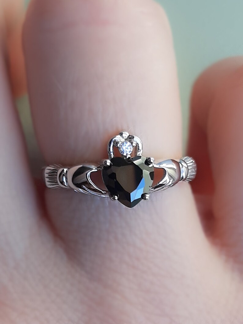 Black Onyx Claddagh Ring, Irish Celtic Ring for Her, 925 Sterling ...