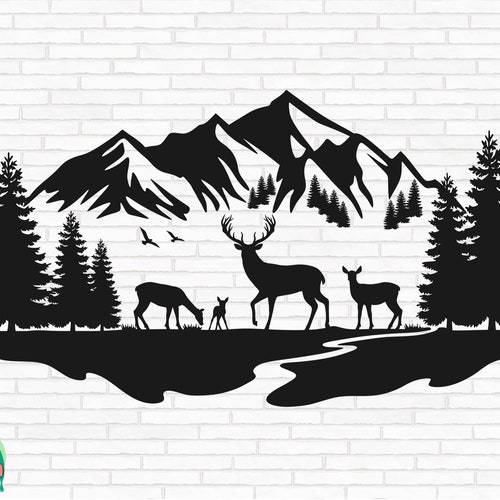 Deer Mountains Scene SVG Outdoors Scene Svg Deer Family Svg - Etsy
